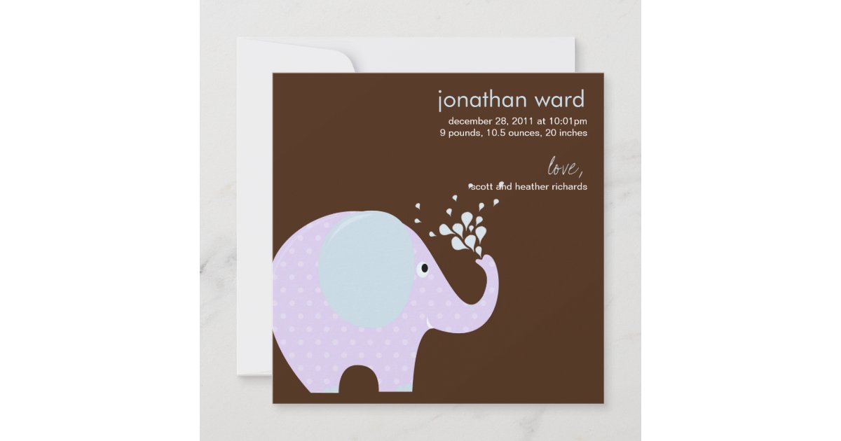Baby Elephant Birth Announcement | Zazzle