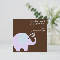 Baby Elephant Birth Announcement | Zazzle
