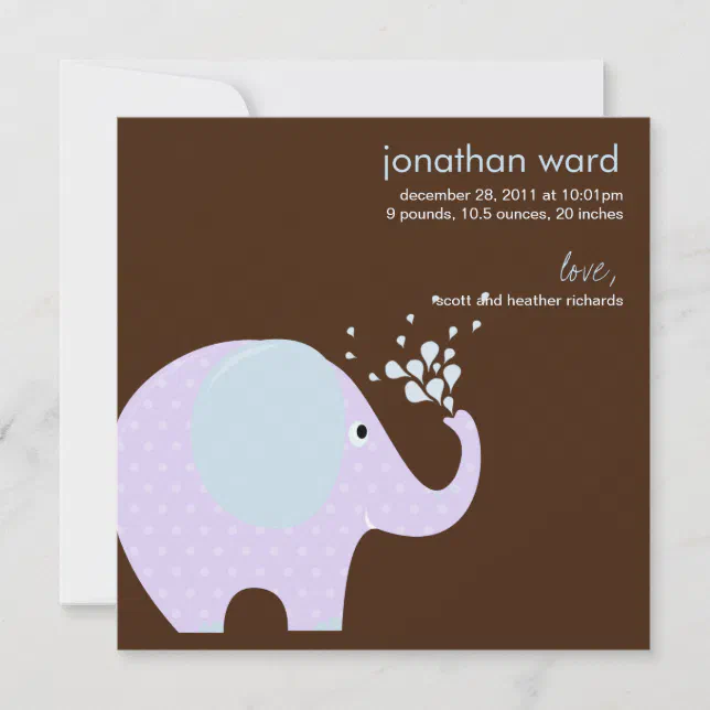 Baby Elephant Birth Announcement | Zazzle