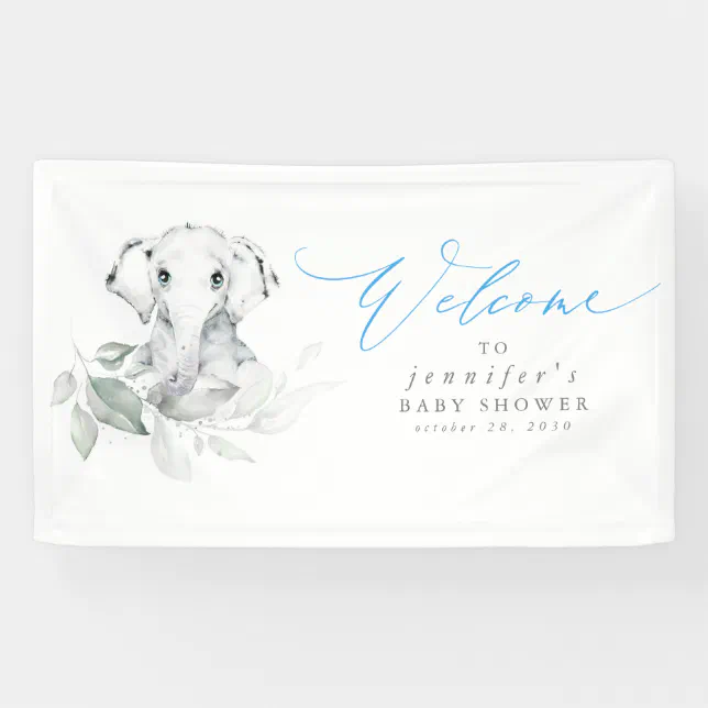 Baby Elephant Blue Sage Baby Shower Welcome Banner | Zazzle