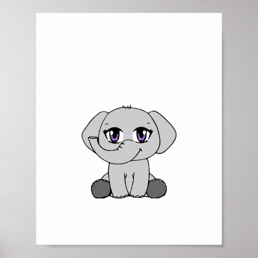 Baby Elephant Chibi-Style Poster | Zazzle