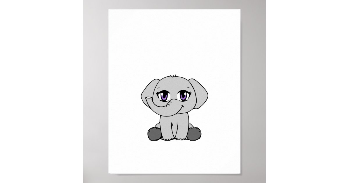 Baby Elephant Chibi-Style Poster | Zazzle