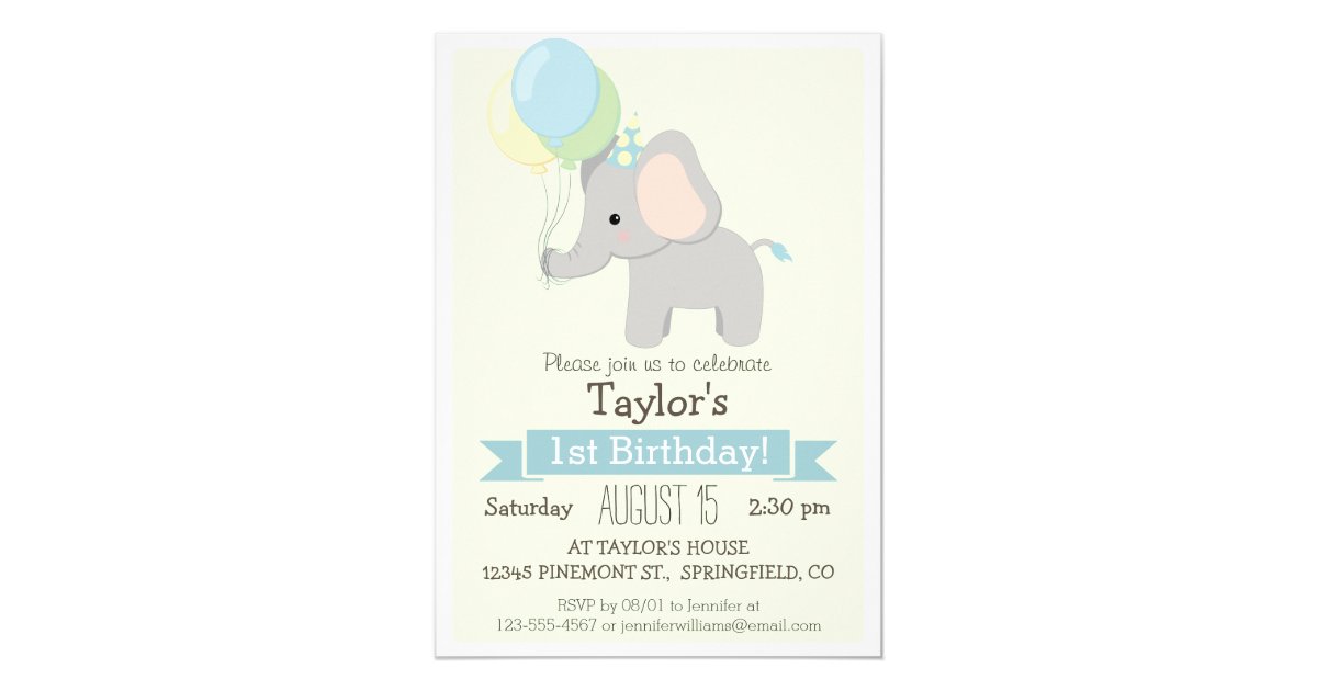 Baby Elephant Kid's Birthday Party Invitation | Zazzle.com