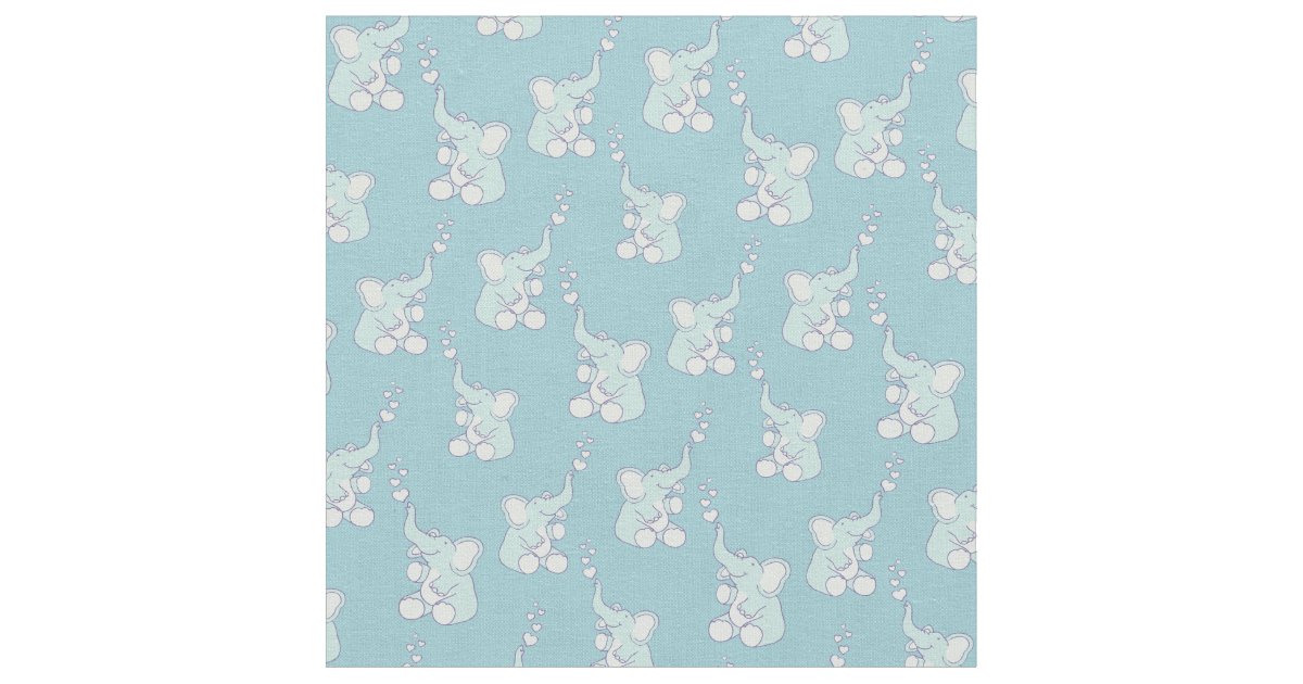 Baby elephant pattern blue nursery fabric | Zazzle