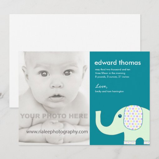 Baby Elephant Phot Announcement | Zazzle