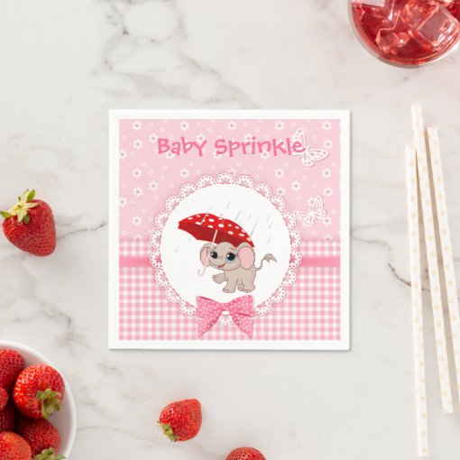 Baby Elephant Pink Baby Sprinkle Party Napkin | Zazzle