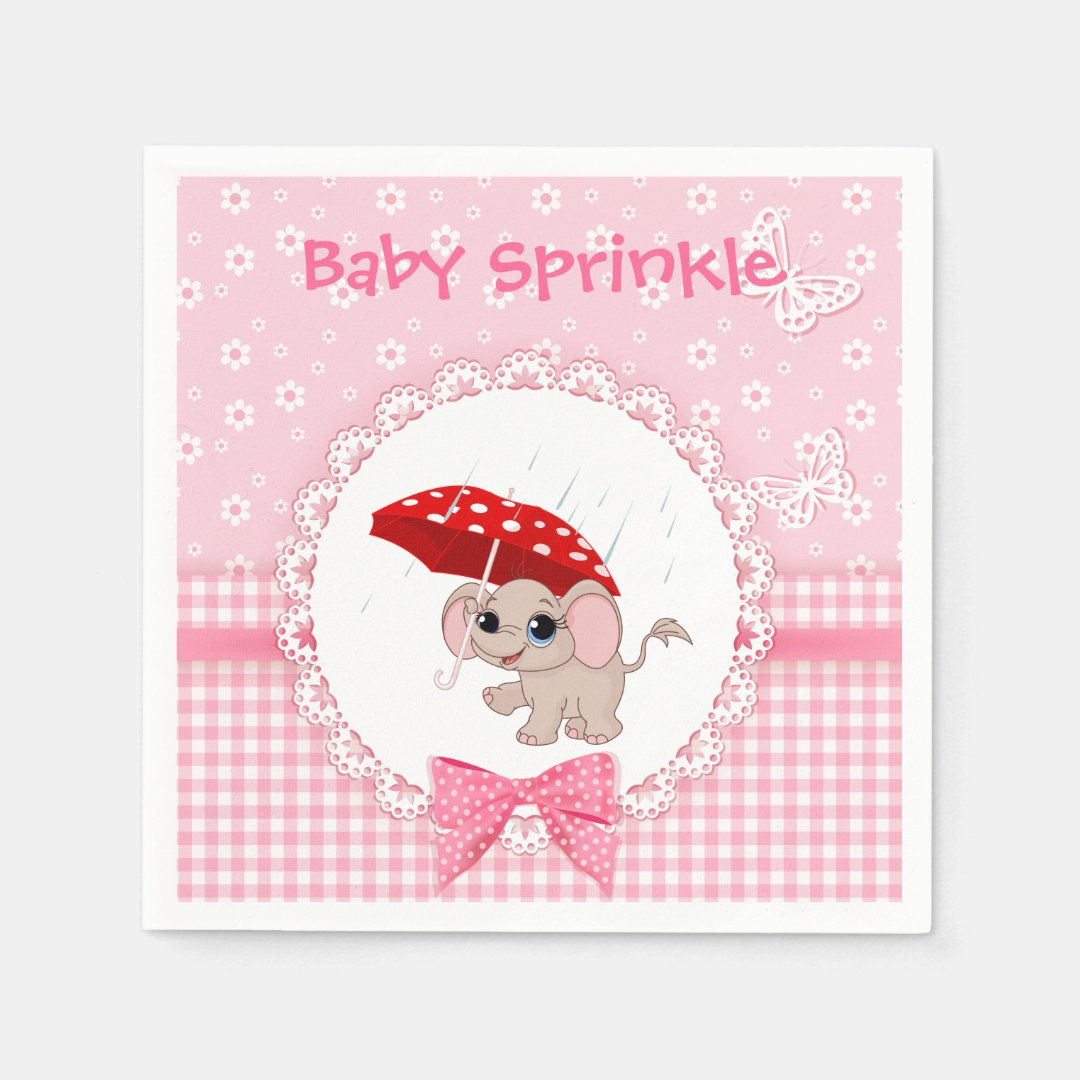 Baby Elephant Pink Baby Sprinkle Party Napkin | Zazzle