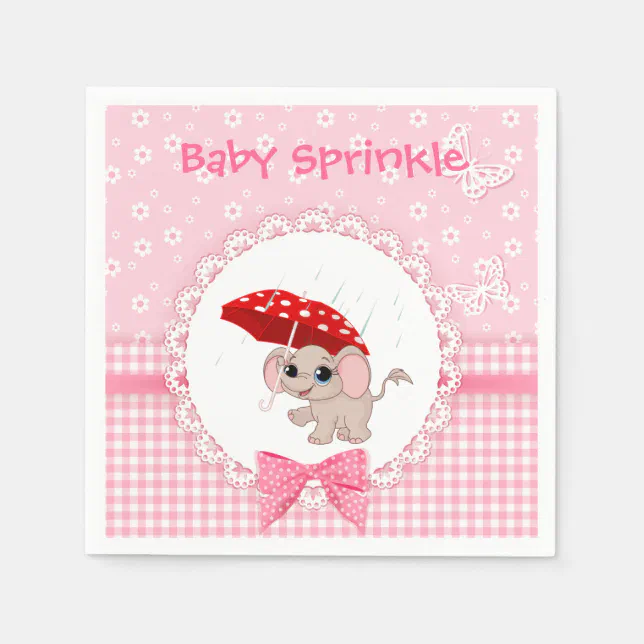 Baby Elephant Pink Baby Sprinkle Party Napkin | Zazzle