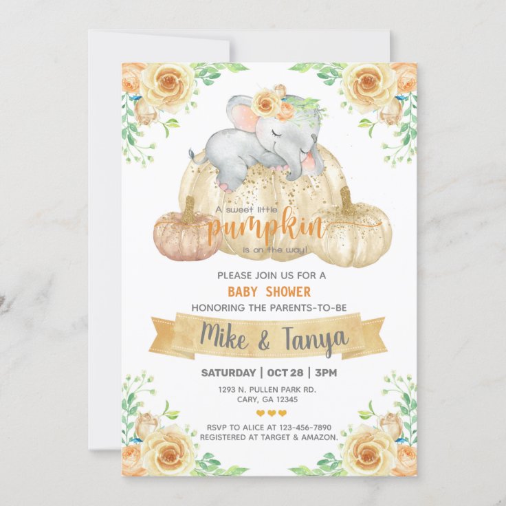 Baby elephant & pumpkin fall baby shower invite. invitation | Zazzle