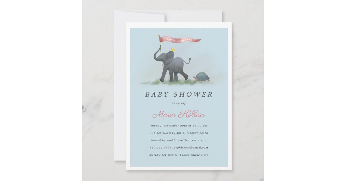 Baby elephant Tortoise Parade Baby Shower Invitation | Zazzle