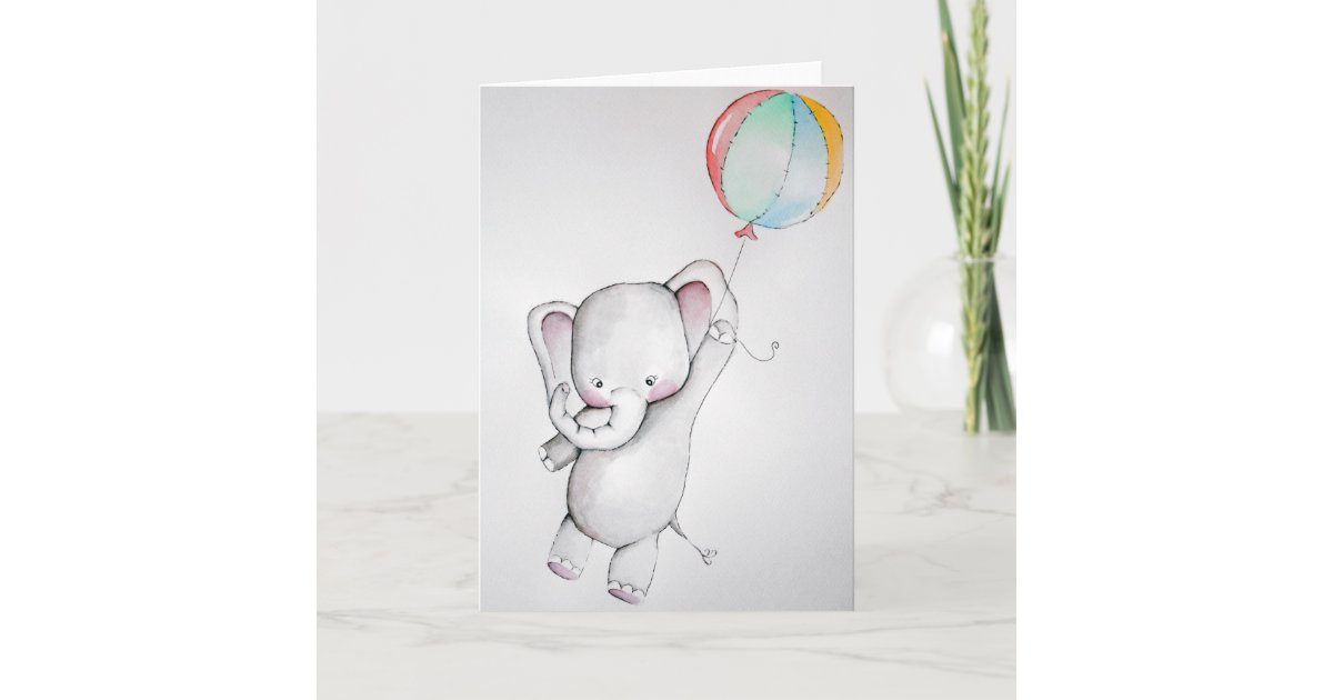 Baby Elephant with Balloon Greeting Card | Zazzle