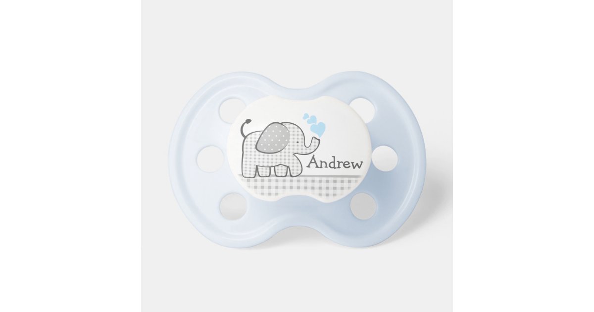 Baby Elephant with Blue Hearts Pacifier | Zazzle