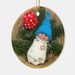 Baby Elf, Toadstool: Polymer Clay Sculptures Ceramic Ornament | Zazzle