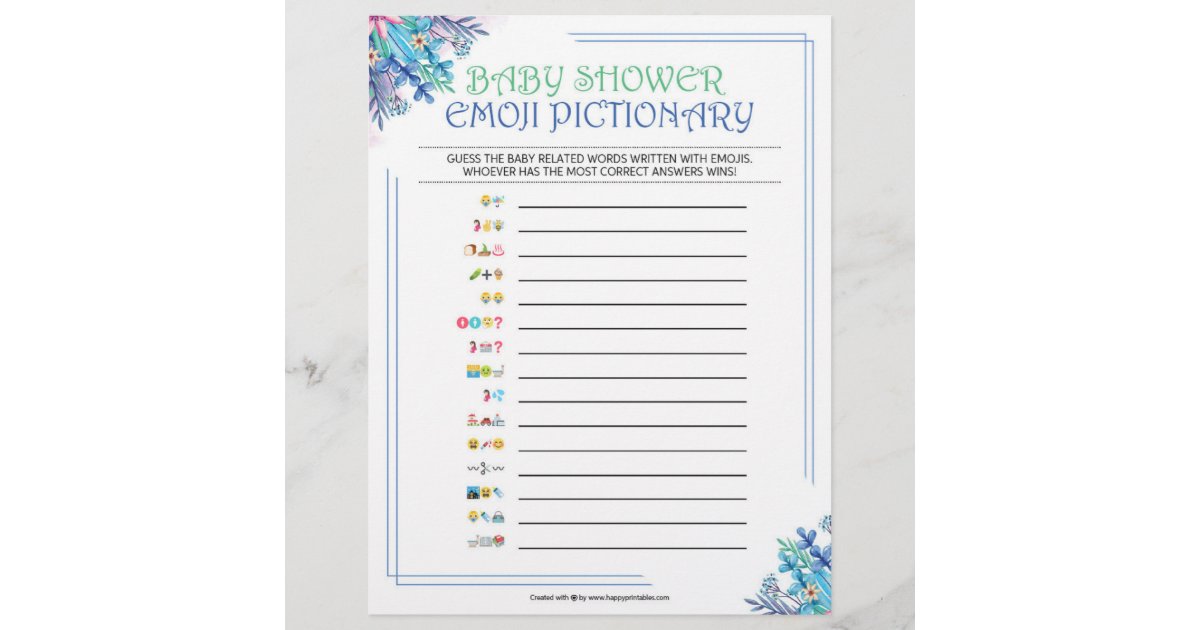 Baby Emoji Pictionary [Blue Floral] Letterhead | Zazzle