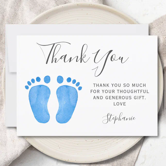 Baby Feet Blue Baby Shower Thank You Card | Zazzle