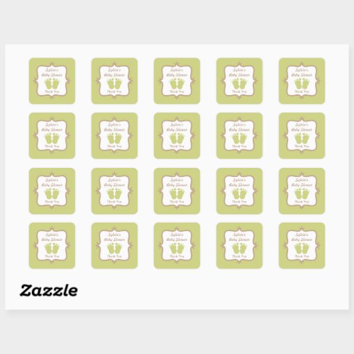 Baby Feet Green Square Sticker | Zazzle