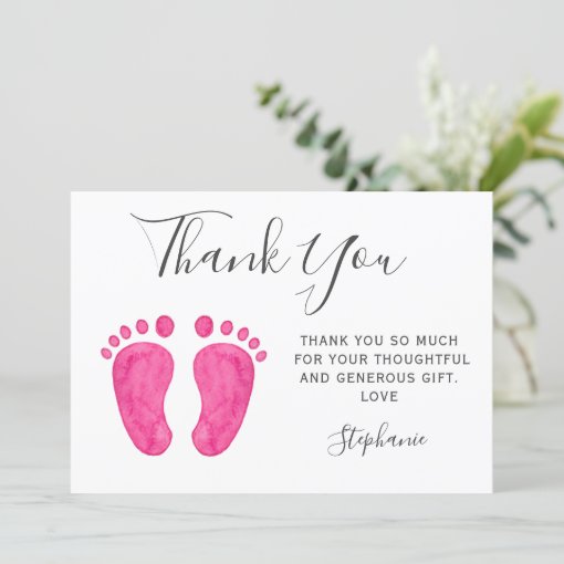 Baby Feet Pink Baby Shower Thank You Card | Zazzle