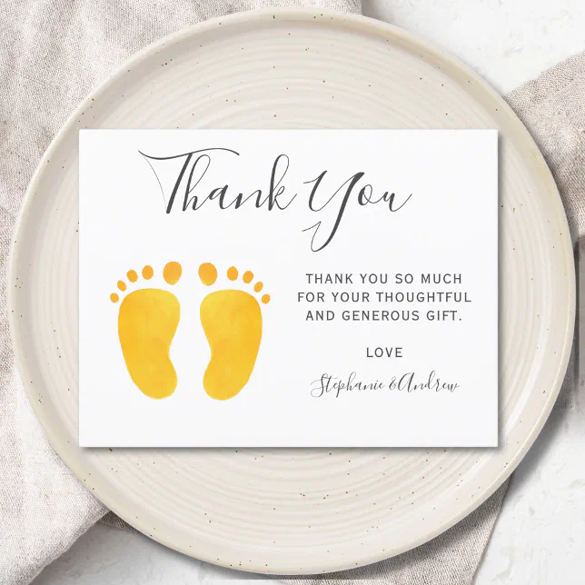 Baby Feet Yellow Baby Shower Thank You Postcard | Zazzle