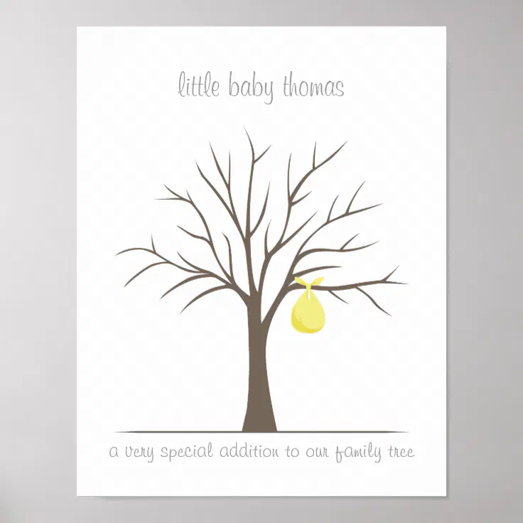 Baby Fingerprint Tree - Yellow Poster | Zazzle
