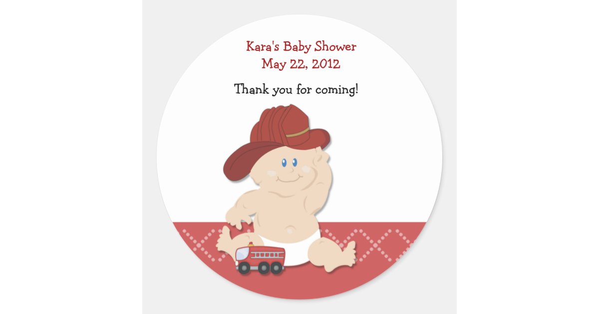 BABY FIRE FIGHTER Baby Shower Favor Sticker | Zazzle