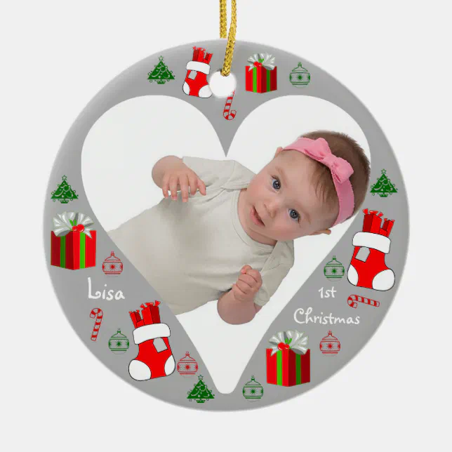 Baby First Christmas Insert Photo Ornament Heart | Zazzle