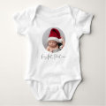 Baby First Christmas Script Custom Circular Photo Baby Bodysuit | Zazzle