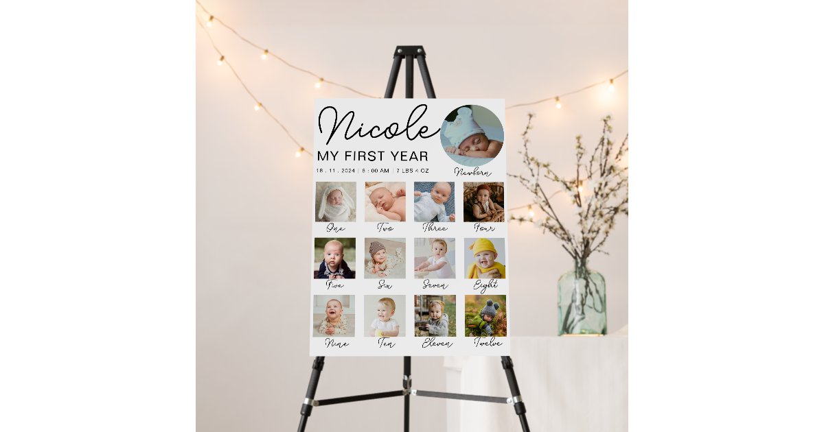 Baby First Year 12 Months Photo Collage Modern Foam Board | Zazzle