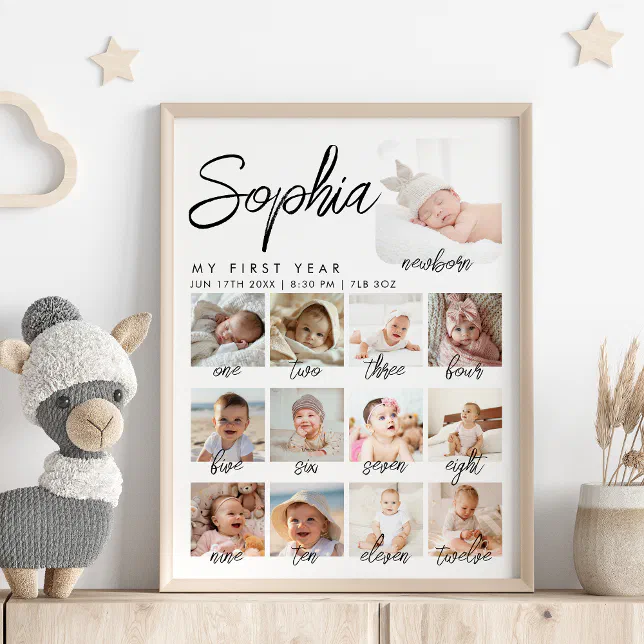 Baby First Year Photo Collage Custom Poster | Zazzle