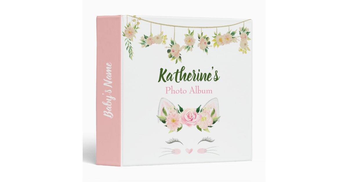 Baby Floral Cat Kitten Kitty Photo Album 3 Ring Binder | Zazzle