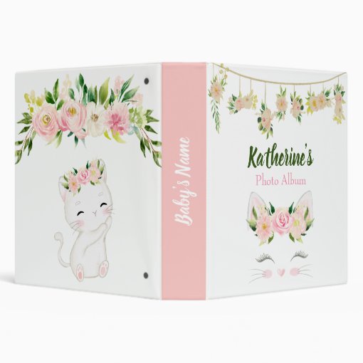 Baby Floral Cat Kitten Kitty Photo Album 3 Ring Binder | Zazzle