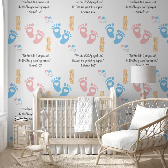 BABY FOOTPRINTS Customizable Christian Bible Verse Wallpaper | Zazzle