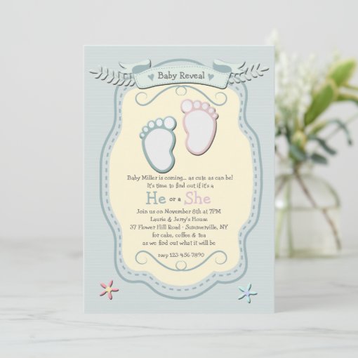 Baby Footprints Gender Reveal Party Invitation | Zazzle