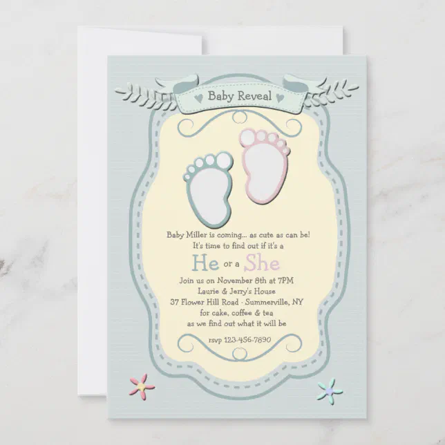 Baby Footprints Gender Reveal Party Invitation | Zazzle