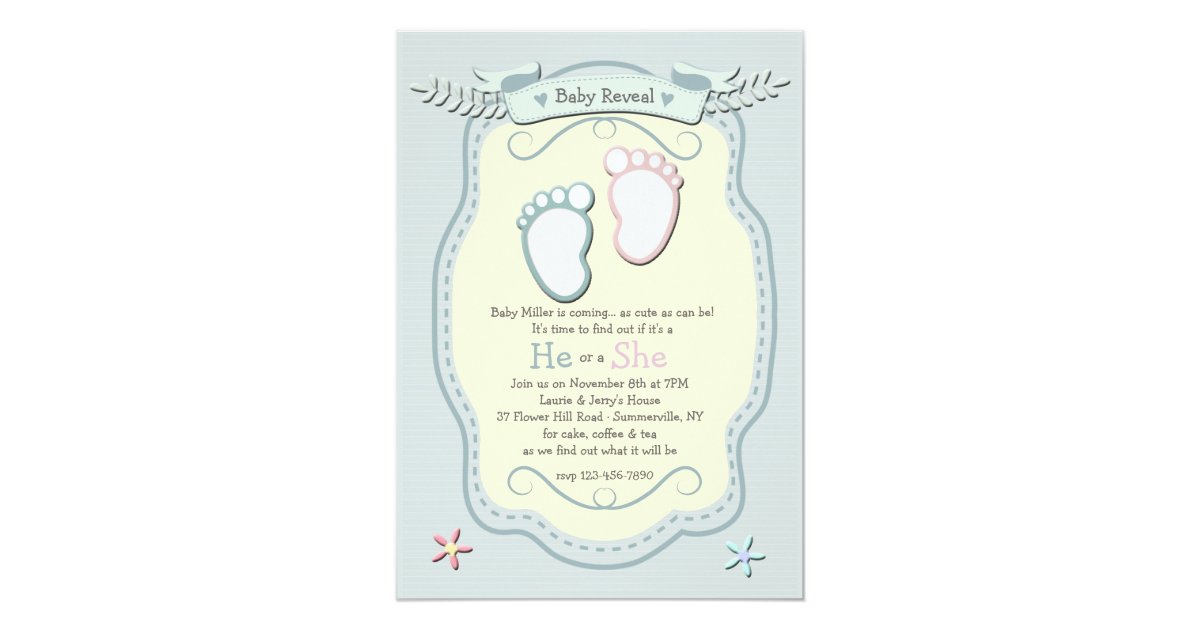 Baby Footprints Gender Reveal Party Invitation | Zazzle.com