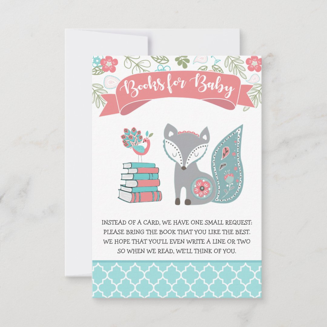 Baby Fox Books for Baby Book Request Insert Invitation | Zazzle