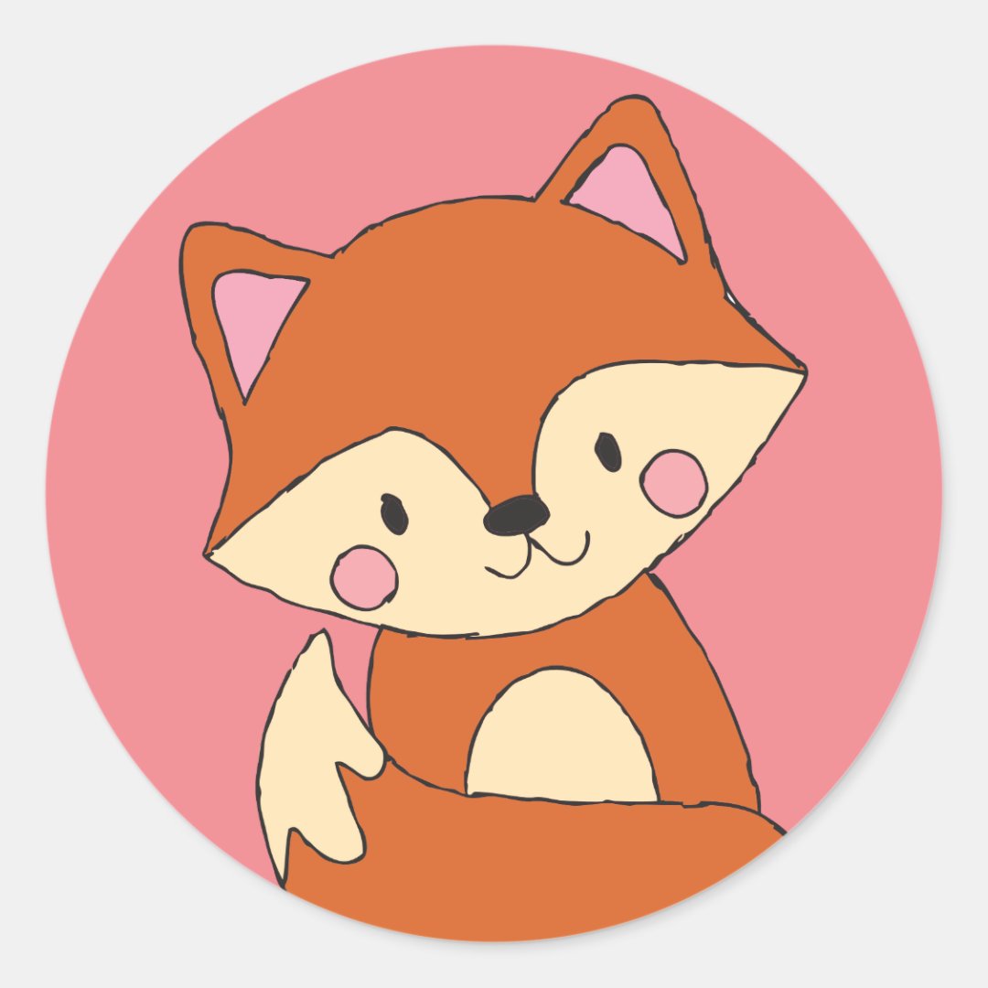 Baby Fox Drawing Cute Fox Art Baby Fox Design Classic Round Sticker ...