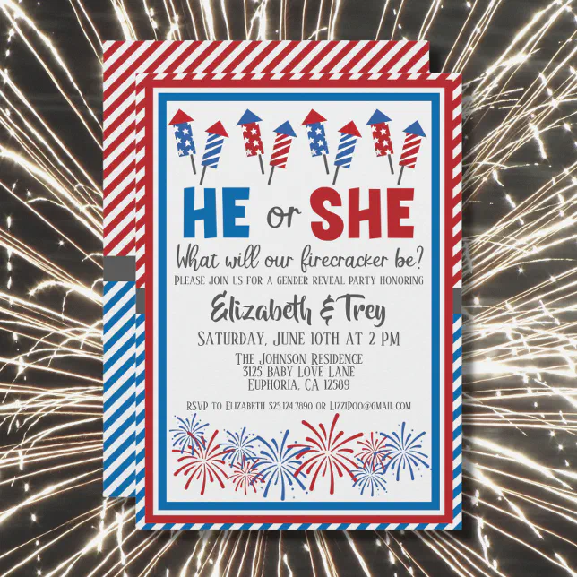 Baby Gender Reveal - Firecracker 4th of July Invitation | Zazzle