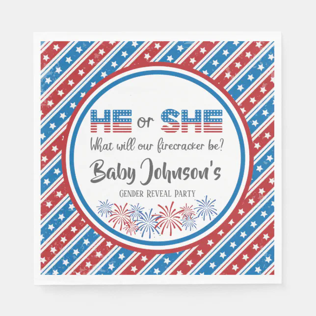 Baby Gender Reveal - Firecracker 4th of July Napkins | Zazzle