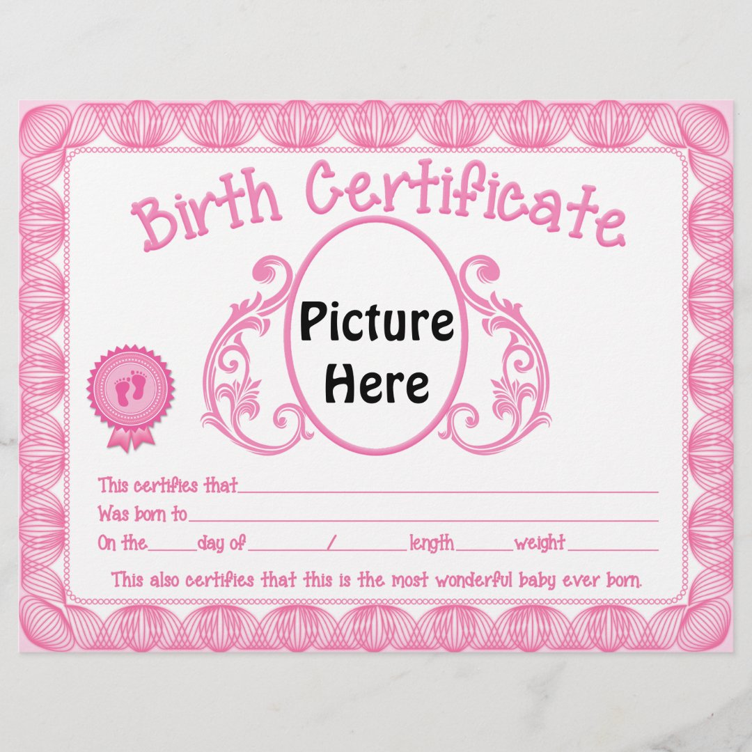 Baby girl add picture birth certificate | Zazzle
