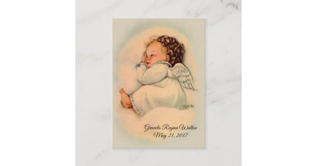 Baby Girl Angel Baptismal Remembrance Holy Card | Zazzle