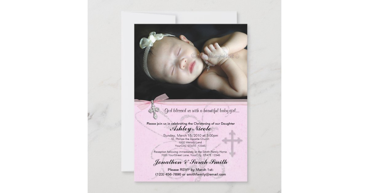 Baby Girl Baptism or Christening Invitation | Zazzle