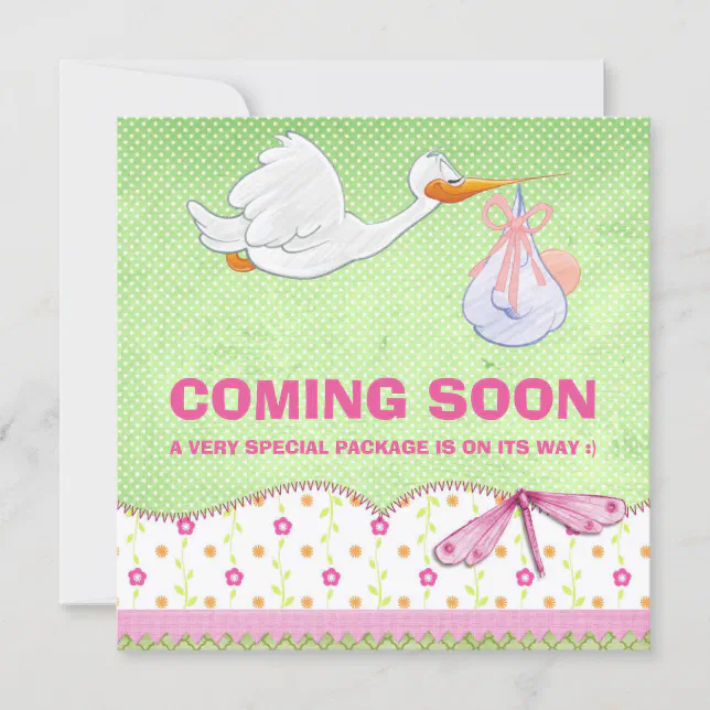 Baby Girl Bird Delivery Pregnancy Announcement | Zazzle