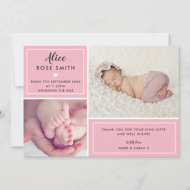Baby Girl Birth Announcement Multi Photo | Zazzle