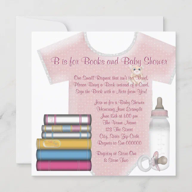 Baby Girl Bring A Book Baby Shower Invitation | Zazzle
