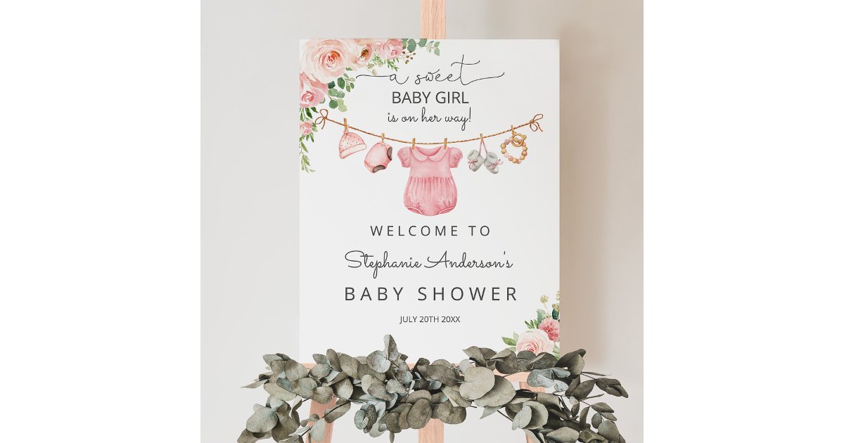 Baby girl clothes baby shower welcome sign | Zazzle
