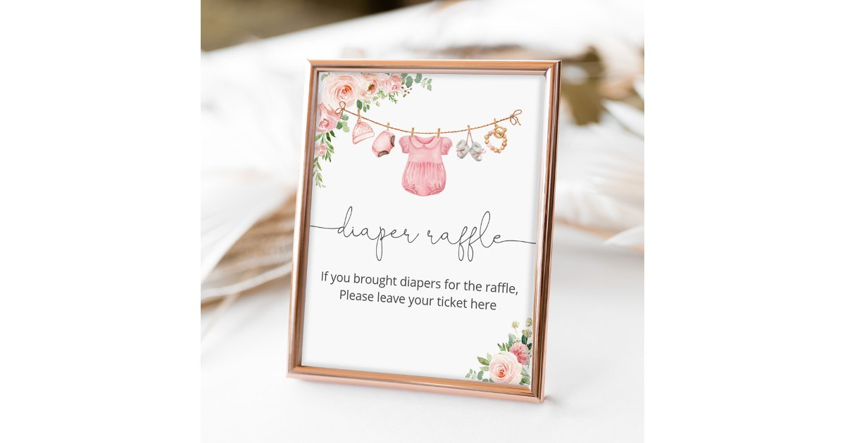 Baby girl clothes diaper raffle sign | Zazzle