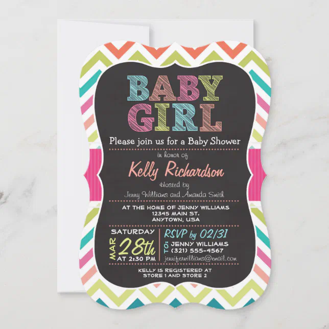 Baby Girl! Colorful Chevron Baby Shower Invitation | Zazzle