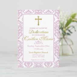 Baby Girl Dedication Invitation Pink and Gold | Zazzle