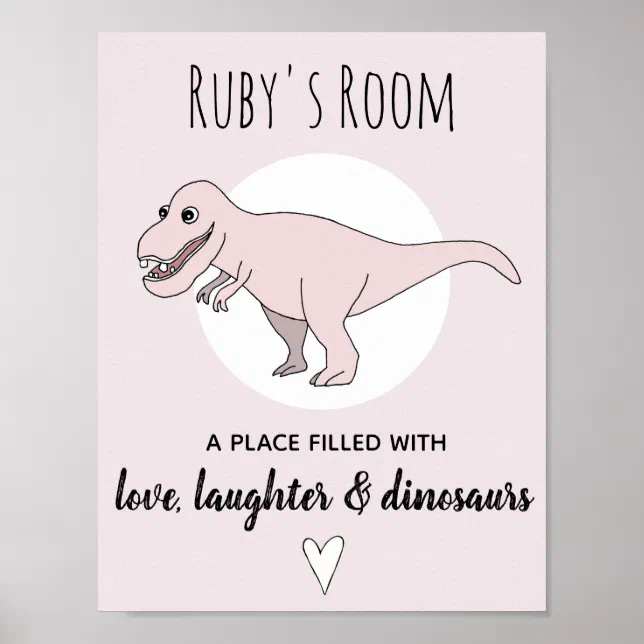 Baby Girl Doodle Dinosaur Pink T-Rex Name Nursery Poster | Zazzle