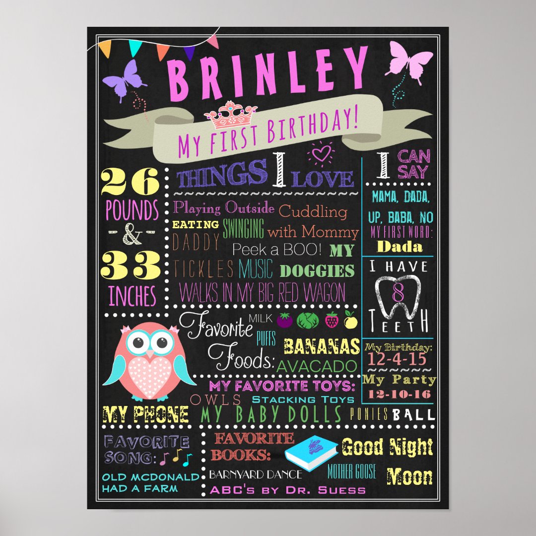 Baby Girl First Birthday Poster | Zazzle